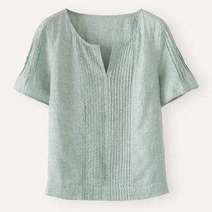 Poetry | Tops | Poetry Pin Tuck Yarn Dyed Linen Soft Bay Green Short ...